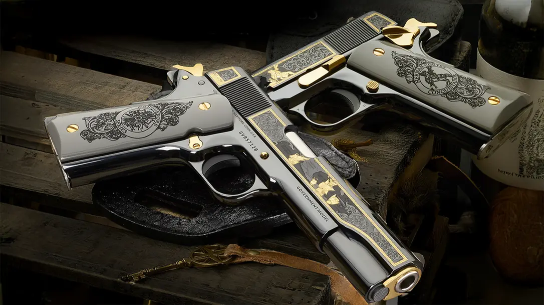 .38 Super 1911 Engraved With Gold Conquistador Imagery